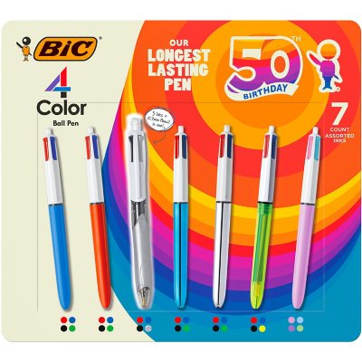 BIC 4-Color Retractable Ballpoint Pen, Med Pt. 1.0mm, Variety 7-pack ...