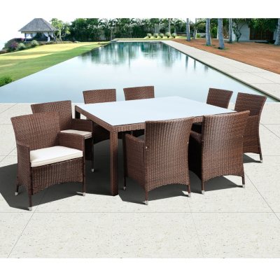 Andana Deluxe Square Brown Synthetic Wicker 9 Piece Patio Dining Set ...